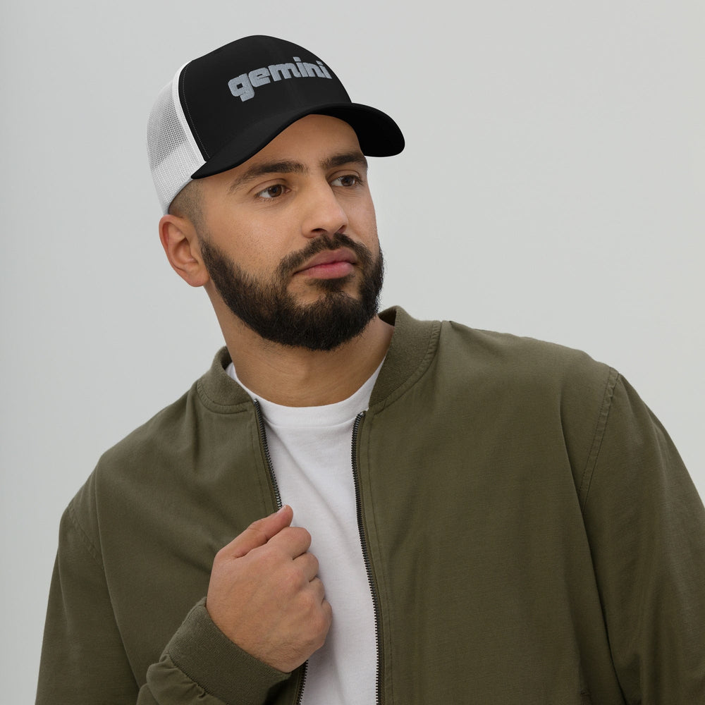 Gemini Sound Cotton Polyester Trucker Cap - Black Logo Embroidery